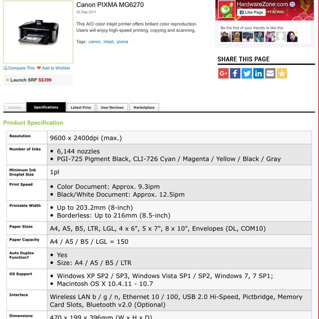 Canon Printer Pixma MG6270, Computers & Tech, Printers, Scanners ...