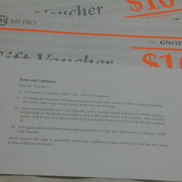Metro Gift Voucher $100, Tickets & Vouchers, Vouchers on Carousell