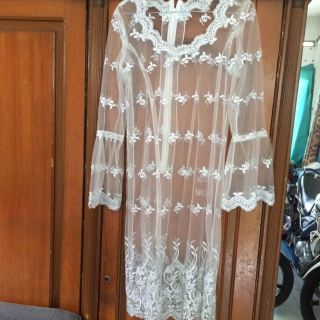 Kebaya Putih Transparan, Fesyen Wanita, Pakaian Wanita di Carousell