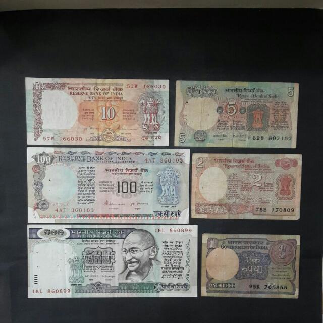 Set of 6 India Currency Notes *Some of the Note have stapler Pin hole ...