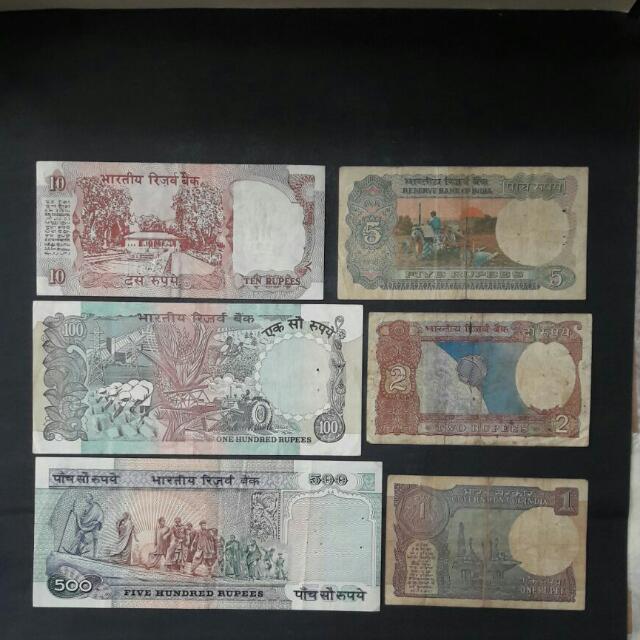 Set of 6 India Currency Notes *Some of the Note have stapler Pin hole ...