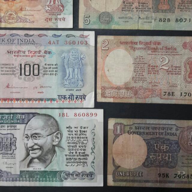 Set of 6 India Currency Notes *Some of the Note have stapler Pin hole ...