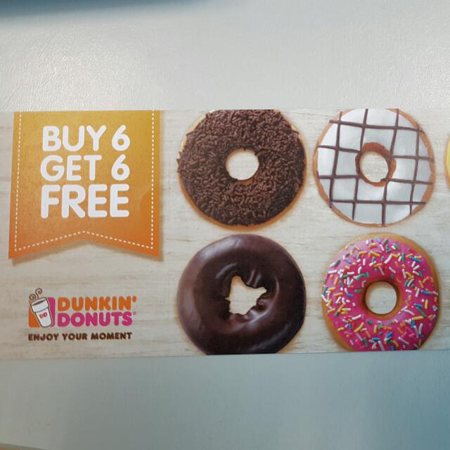 Dunkin Donuts Buy 6 Get 6 Free, Tickets & Vouchers, Vouchers on Carousell