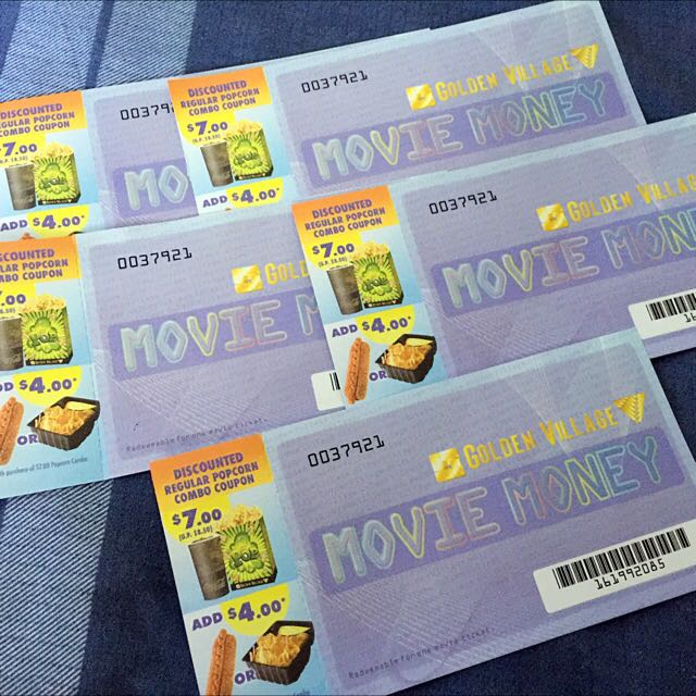 Golden Village Movie Vouchers, Tickets & Vouchers, Vouchers on Carousell