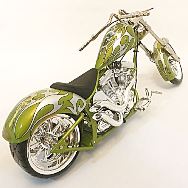 1:10 Scale Die-Cast OCC Iron Legends Olive With Silver Flame Chopper As ...