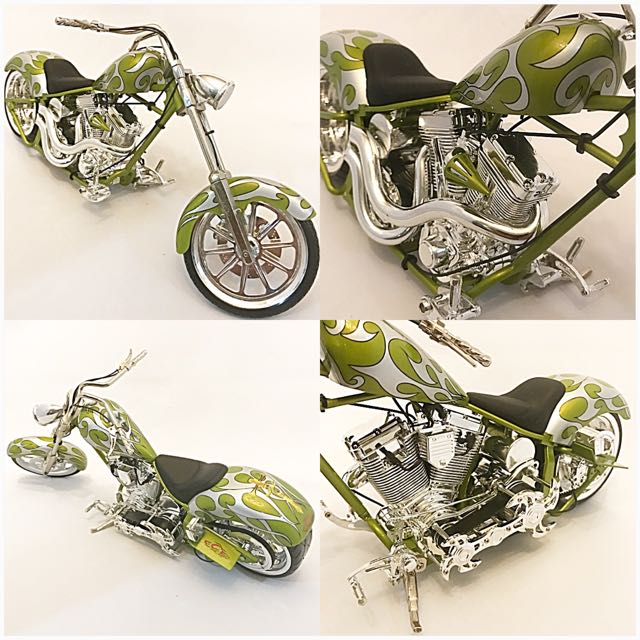 1:10 Scale Die-Cast OCC Iron Legends Olive With Silver Flame Chopper As ...