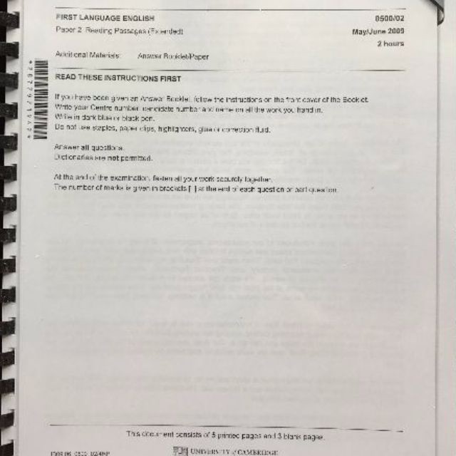 NEW IGCSE English First Language Past Year Papers Set (Question Paper ...