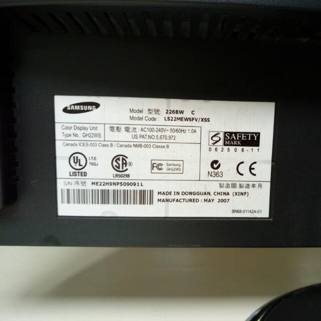 Samsung SyncMaster 226BW, Computers & Tech, Parts & Accessories ...