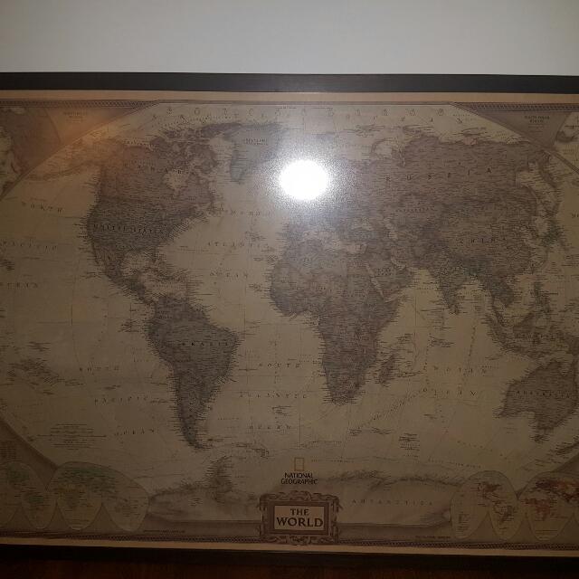 Framed National Geographic World Map, Furniture & Home Living, Home ...