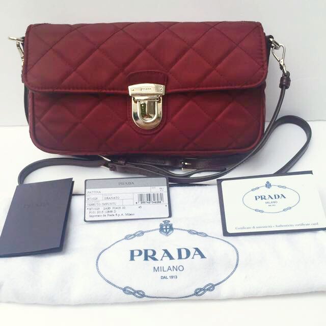 PRADA Granato Red Tessuto Impuntu Sling / Clutch Bag 100% AUTHENTIC ...