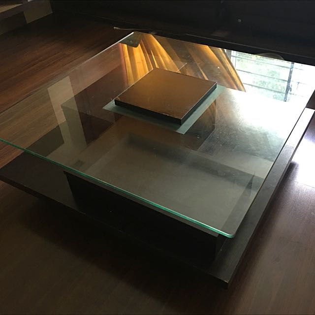 Designer Coffee Table Glass And Wood Top With Inbuilt Drawers ...