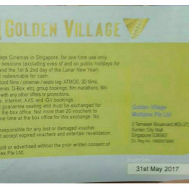 Golden Village Cinema Tickets (Per Pair @$18), Tickets & Vouchers ...