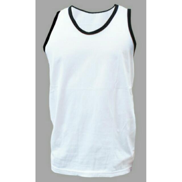 White Singlet (100% Cotton) With Black Edges, Men's Fashion, Tops ...
