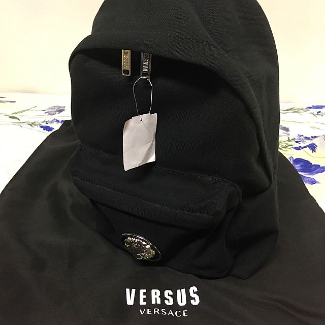 Versus Versace Backpack Black Canvas With Leather Trimming, Luxury ...