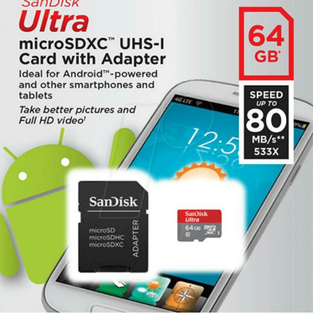 64GB SanDisk Ultra High Speed MicroSDXC Class 10, Computers & Tech ...