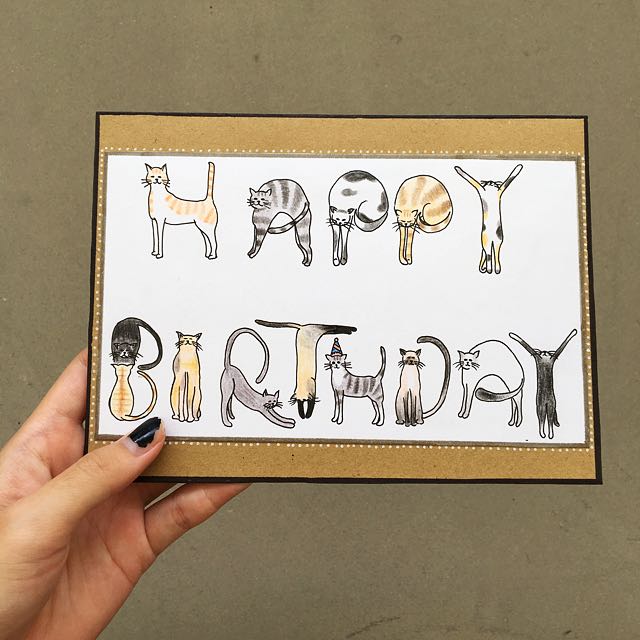 Handmade Birthday Card / Cat Birthday Card / Happy Birthday Card ...