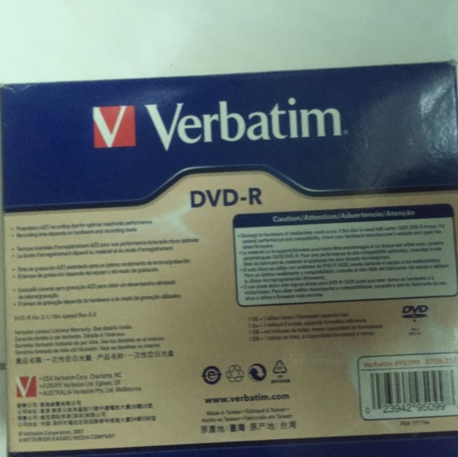 Verbatim DVD-R Recordable Disc, Hobbies & Toys, Music & Media, CDs ...