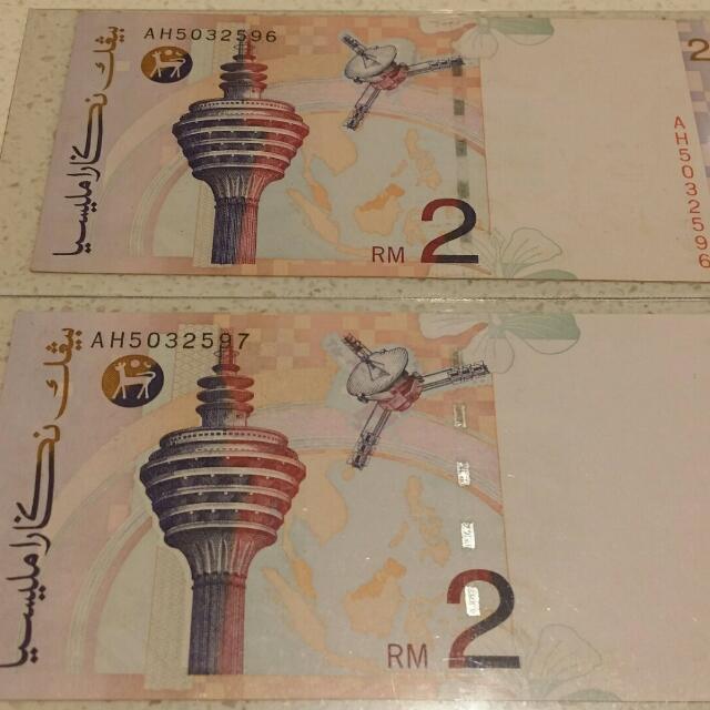 Malaysia 2 Ringgit x 5 running numbers, Hobbies & Toys, Memorabilia ...