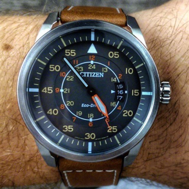 Citizen Eco-Drive Men's Stainless Steel Watch with Brown Leather Strap ...