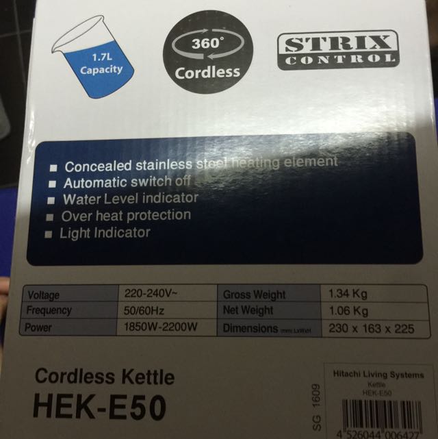 Hitachi Cordless Kettle HEK-E50, TV & Home Appliances, Kitchen ...
