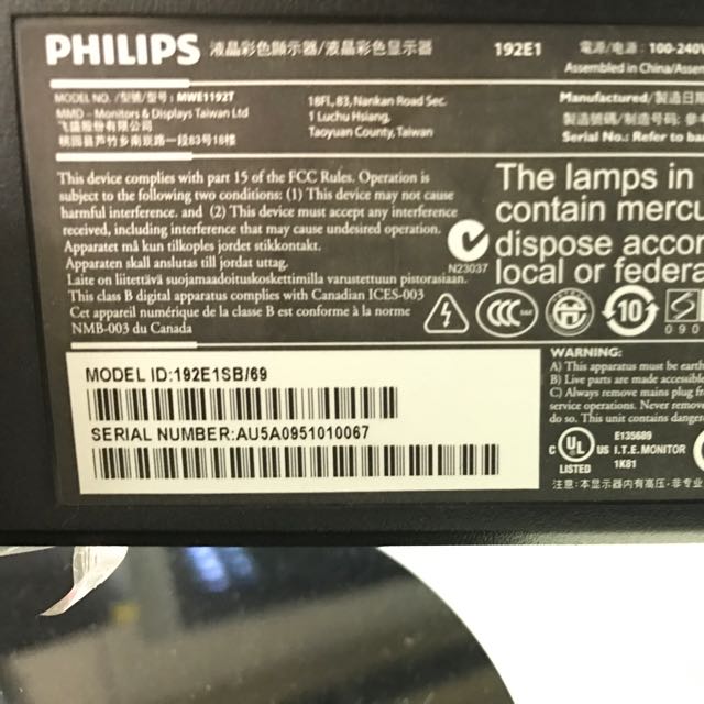 LCD Widescreen Monitor Philips 192E, Computers & Tech, Parts ...