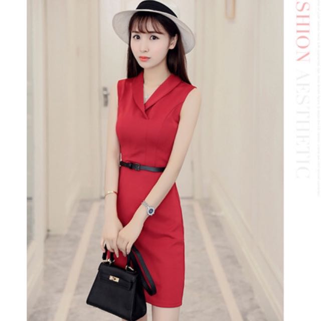 Hot red OL Dress, Women's Fashion, Dresses & Sets, Dresses on Carousell