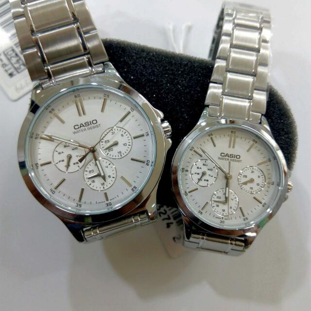 Casio Silver Stainless Couple Watch, Women's Fashion, Bags & Wallets ...