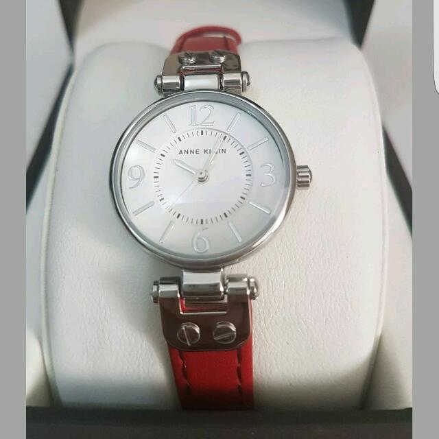 Anne Klein 109443WTRD Silver-Tone White Dial and Red Leather Strap ... Anne Klein 109443WTRD Silver-Tone White Dial and Red Leather Strap ...