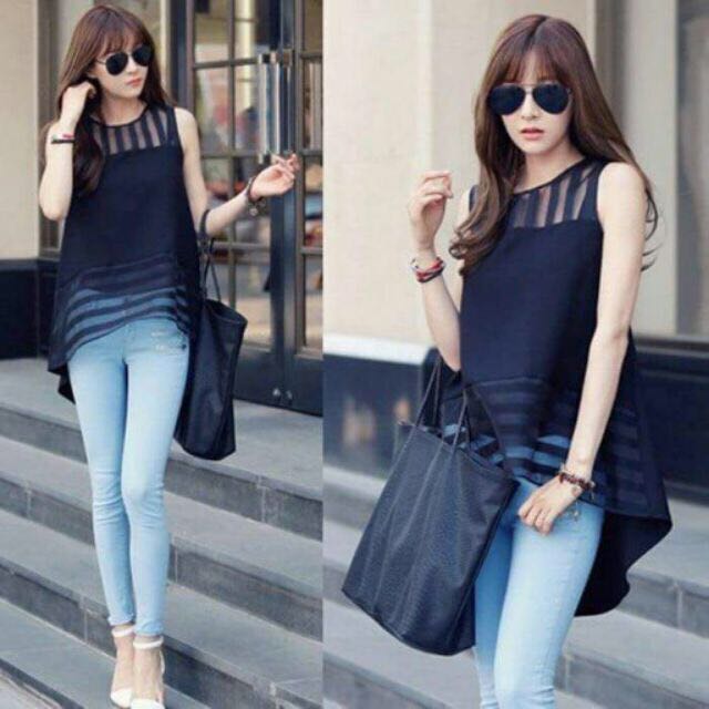 Korean Mesh Long Back Blouse on Carousell
