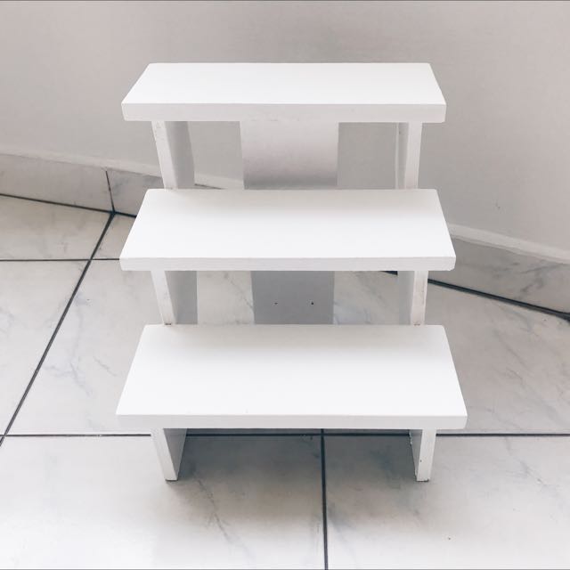 Dessert Table Props Rental - Small White Wooden Steps Cake Stand ...