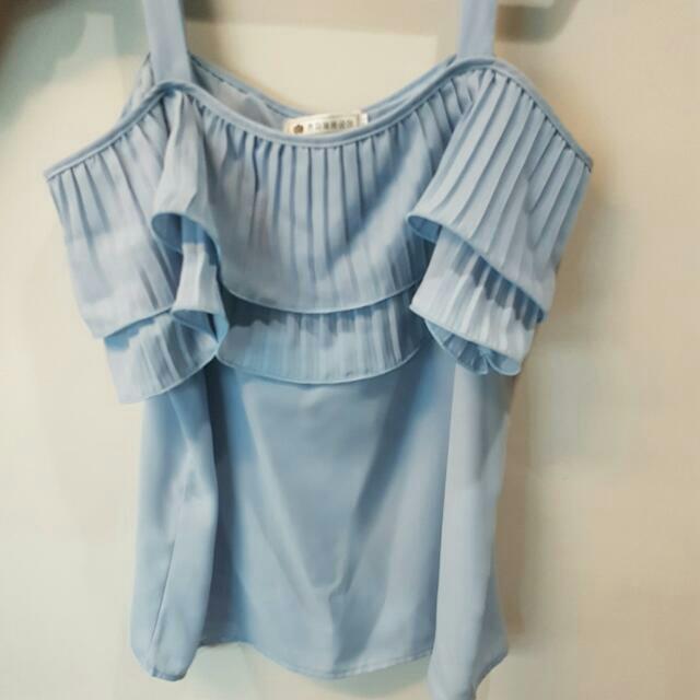 Ruffle Off Shoulder Blouse - Light Blue, Women's Fashion, Tops, Blouses ...