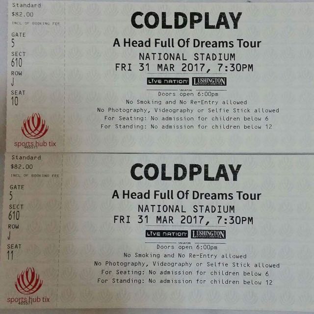COLDPLAY Tickets, Tickets & Vouchers, Event Tickets on Carousell