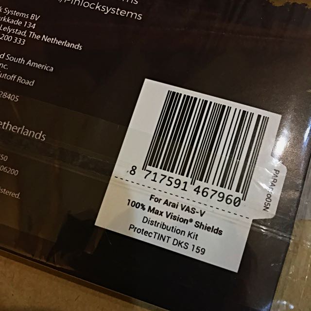 Pinlock ProtecTINT Maxvision for Arai VAS V Visors / Shields, Car ...