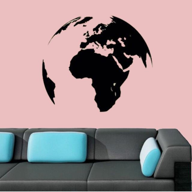 wall sticker round shape world map, Furniture & Home Living, Home Decor ...