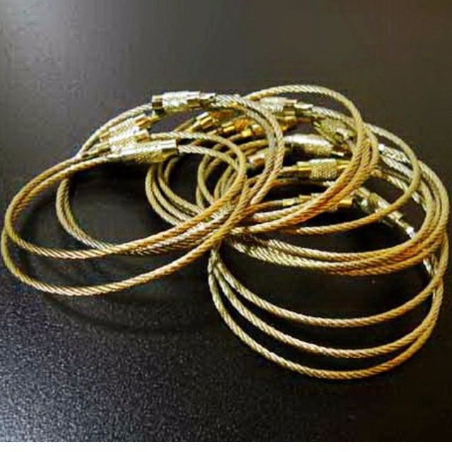 Multi Functional Stainless Steel EDC Wire Rope Key Ring - Brass Color ...