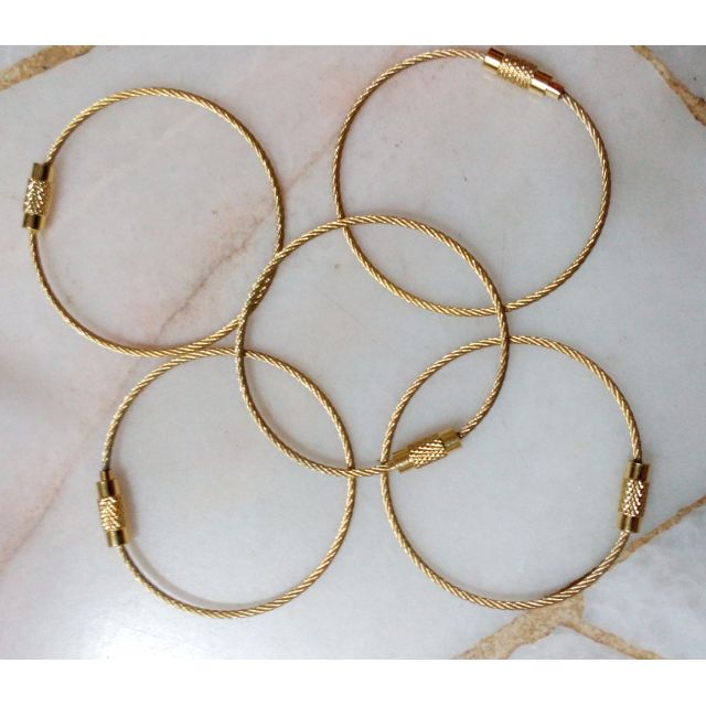 Multi Functional Stainless Steel EDC Wire Rope Key Ring - Brass Color ...