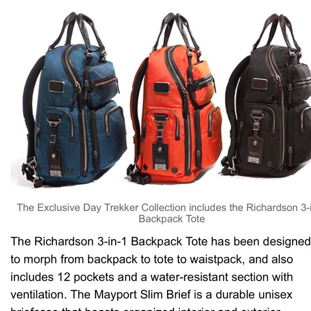 Tumi Red/Orange Richardson 3 in 1 Backpack Tote Authentic, Luxury, Bags ...