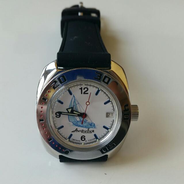 Vostok Amphibia White Sailboat 710 Ministry Case Diver Watch, Mobile ...