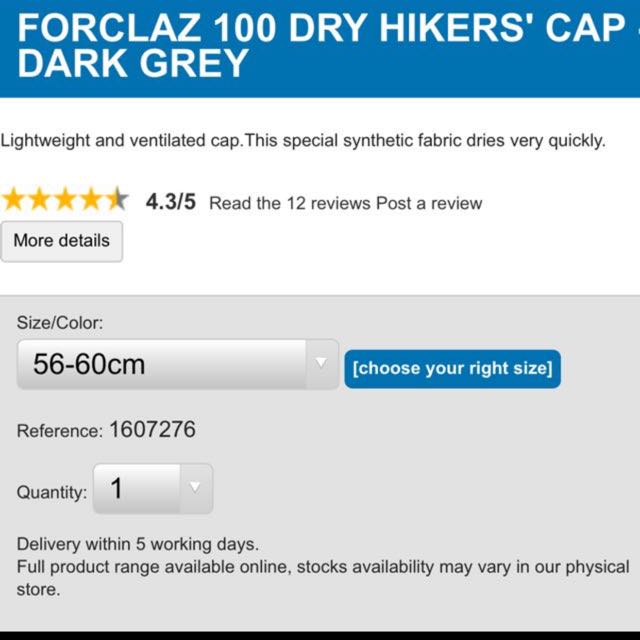 Brand New Forclaz Hiker's Cap Dark Grey Color, Sports Equipment, Sports ...