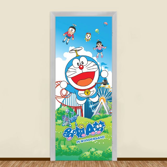 Doraemon in Wonderland Door Art Bomb Shelter Sticker Design, Furniture ...