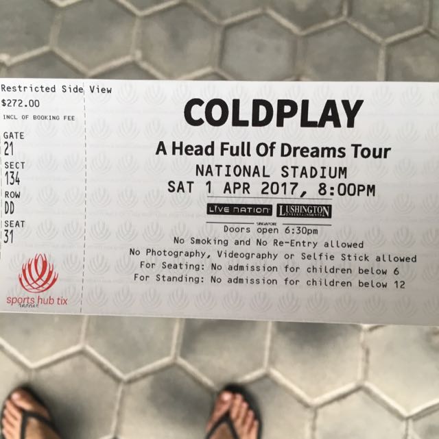 Costprice Coldplay 1 APRIL Physical Ticket, Tickets & Vouchers, Event ...