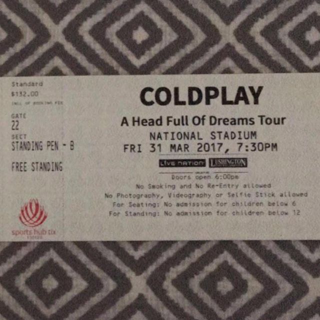 SELLING - Pair of Coldplay Physical Tickets, $450. Standing Pen B ...