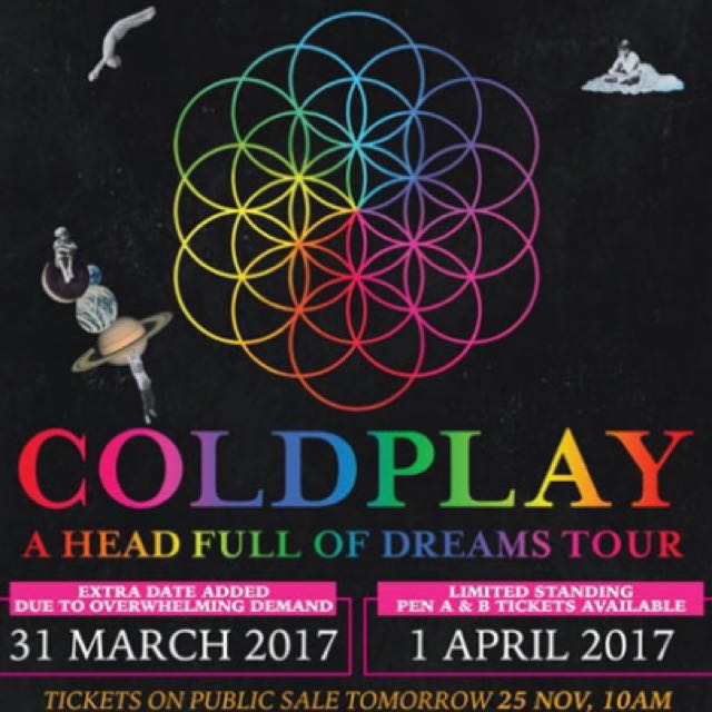 Coldplay ticket (31/3/17), Tickets & Vouchers, Event Tickets on Carousell