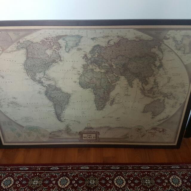 Framed National Geographic World Map, Furniture & Home Living, Home ...