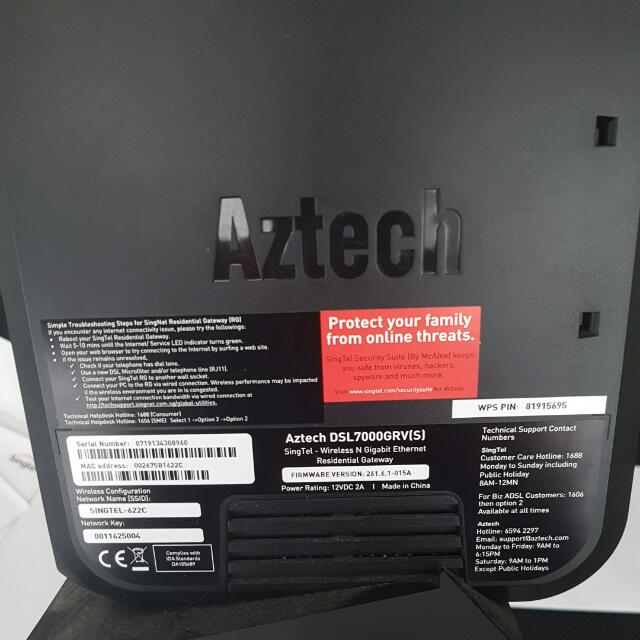 Singtel Aztech Wireless router Internet, Computers & Tech, Parts ...