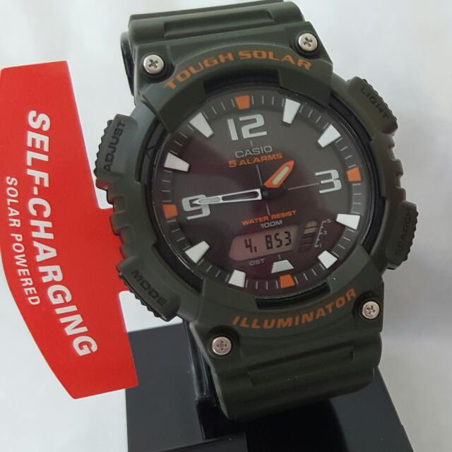 Casio Tough Solar Self Charging Analog Army Green With Orange Sports ...