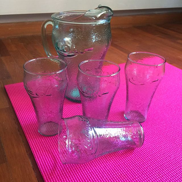 Coca-Cola-Green-Pebbled-Glass-Soda-Water-Beverage-Pitcher-with-Ice-Lip ...