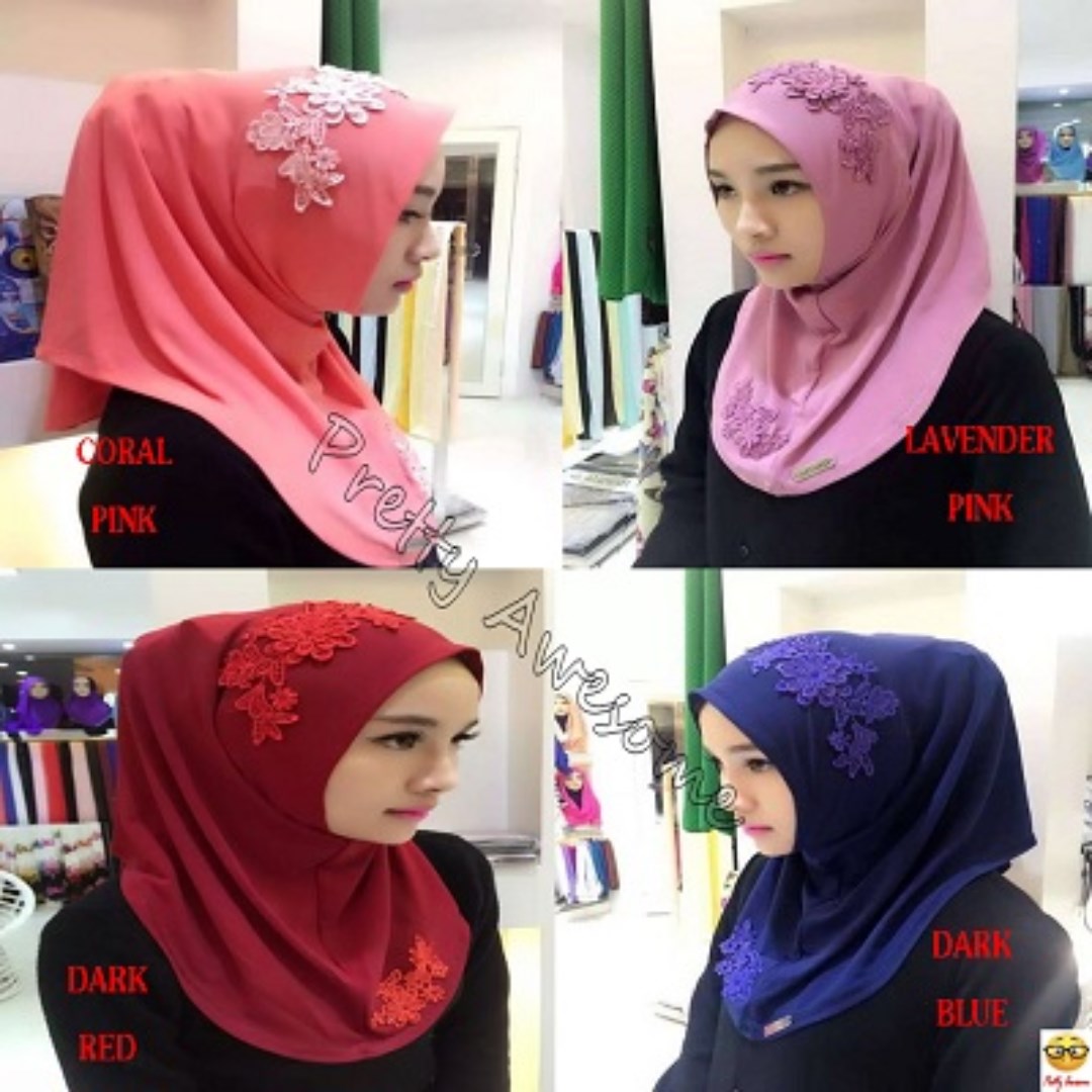 Premium Flower Embroidered One-Piece Hijab/Tudung for Muslimah, Women's Fashion, Muslimah ...