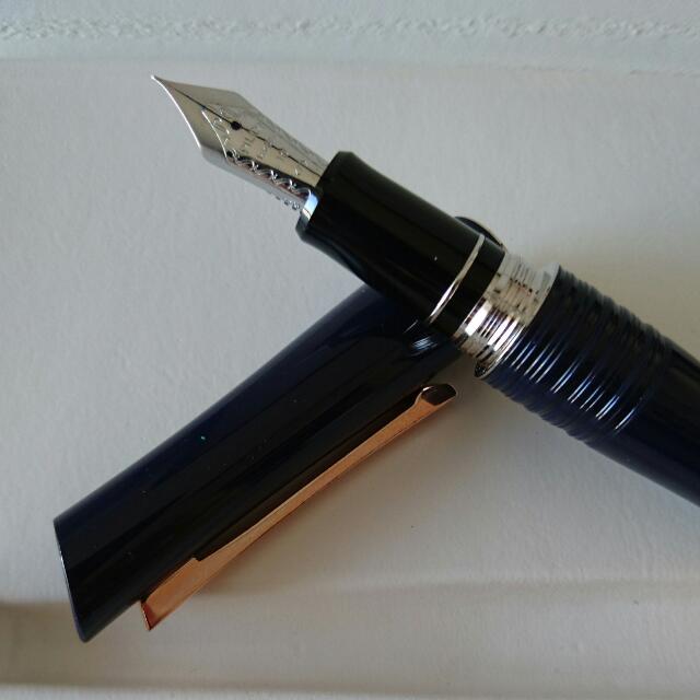Pilot Bamboo Fountain Pen Navy Blue Bronze Trim F Nib, Hobbies & Toys ...