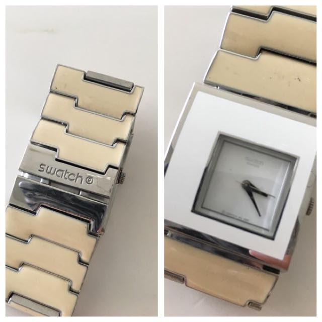 SWATCH Ladies White Irony Square NATA PURA Watch, Women's Fashion ...